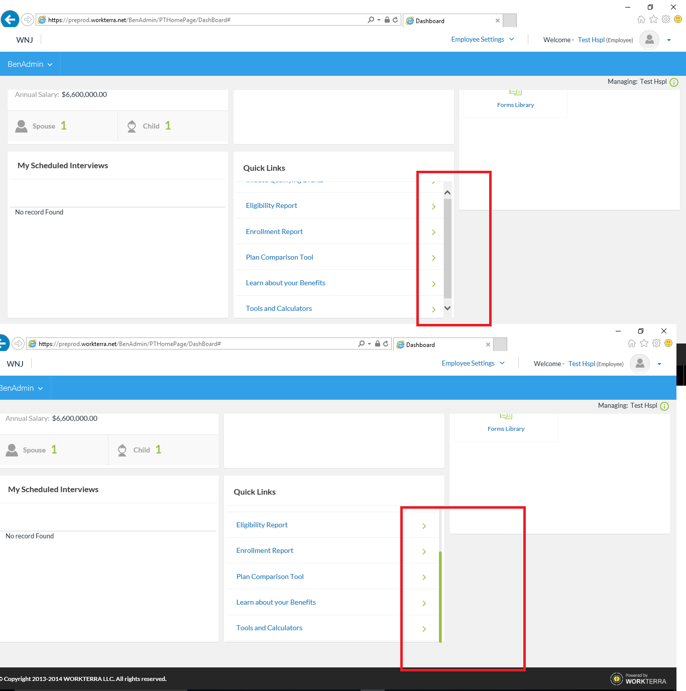 Nf 5441 Employee Dashboard Quick Links Scroll Bar Color And Size